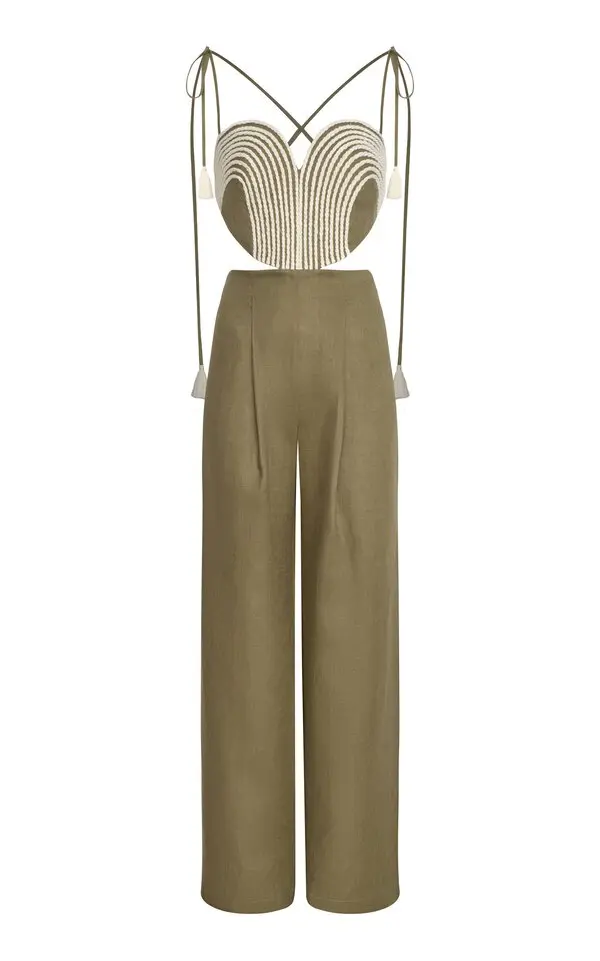 ANDRES OTALORA Zinnia Embroidered Linen Jumpsuit - Green