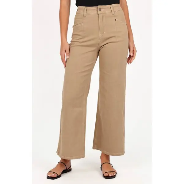 PETAL & PUP Parson Wide Leg Crop Pants - Taupe