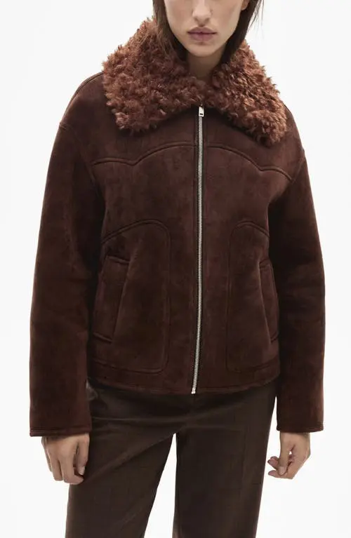 Mango Faux Suede Jacket With Faux Shearling Collar