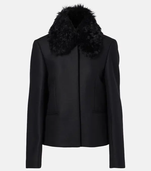 TOTÊME Shearling-trimmed Wool-blend Jacket - Black