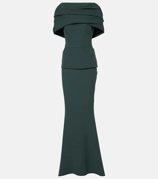 Safiyaa Pleated Caped Gown - Green