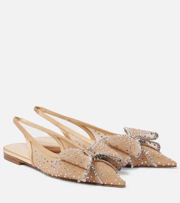 Mach & Mach Le Cadeau Embellished Slingback Flats - Beige