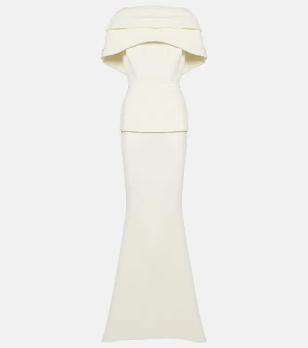 Safiyaa Pleated Caped Crêpe Gown - White