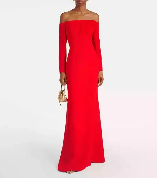 Carolina Herrera Draped Off-The-Shoulder CrPe Gown - Red - 30% Off |  Editorialist