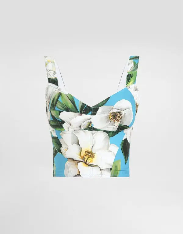 Dolce & Gabbana Cotton Poplin Corset Top With Gardenia - Print