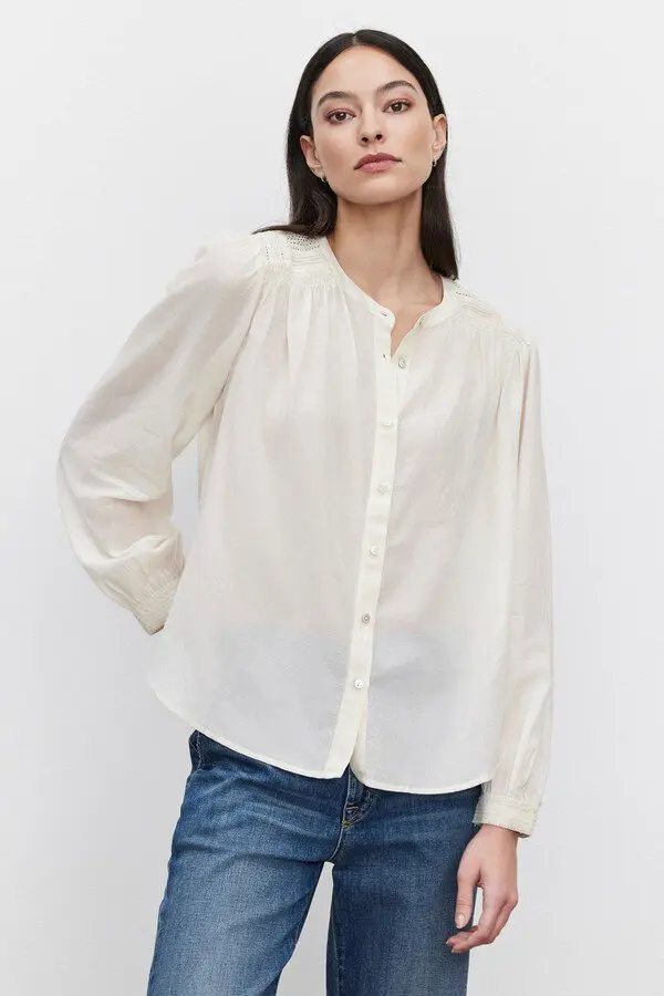 Velvet By Graham & Spencer Holly Cotton-viscose Top - White