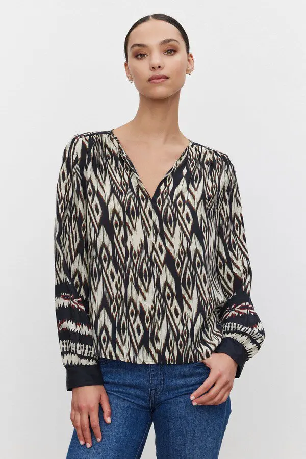 Velvet By Graham & Spencer Abrielle Ikat Print Top - Black