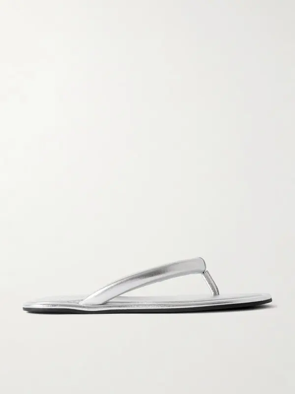 ST. AGNI Sumi Padded Metallic Leather Flip Flops - Silver