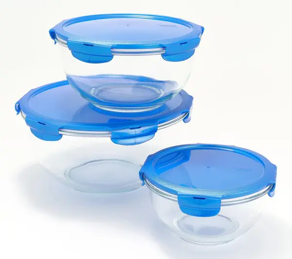 LOCKNLOCK 3-piece Nestable Glass Mixing Bowls