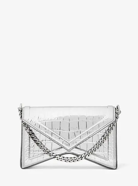 Michael Kors Manhatta Medium Metallic Croc-embossed Bag