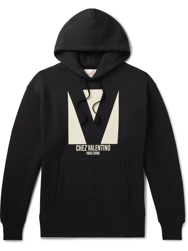 Valentino Garavani Logo-print Cotton-jersey Hoodie - Black