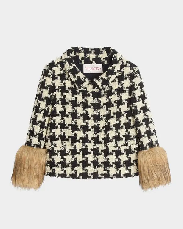Valentino Garavani Houndstooth Tweed Jacket - Ivory Black