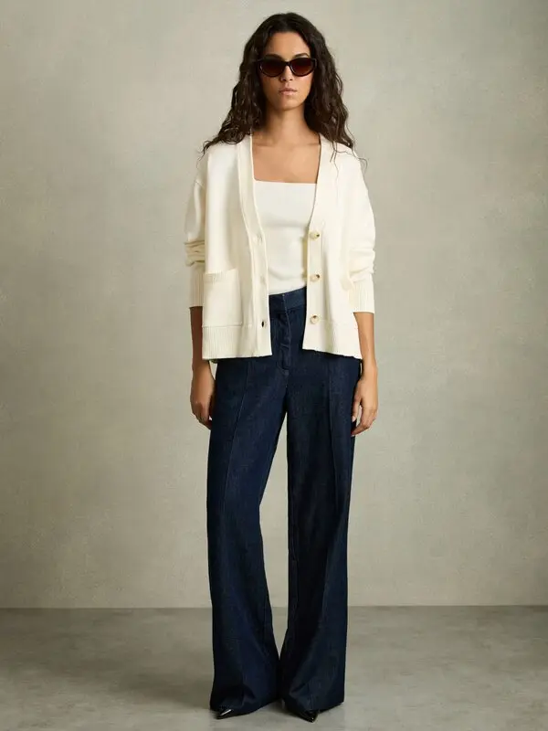 REISS Harper Chunky Knitted Cardigan - Ivory