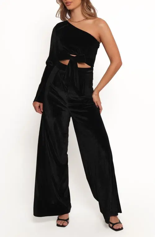 PETAL & PUP Avery One-shoulder Velvet Jumpsuit - Black