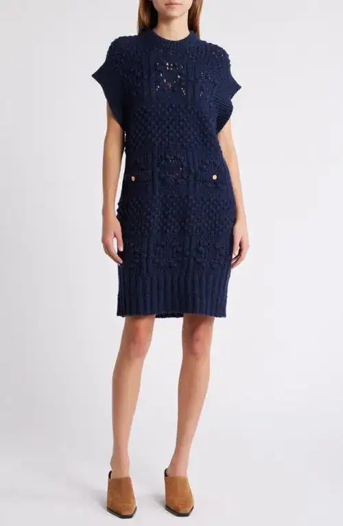 Frame Mixed Stitch Knit Sweater Dress In Navy - 30% Off | Editorialist