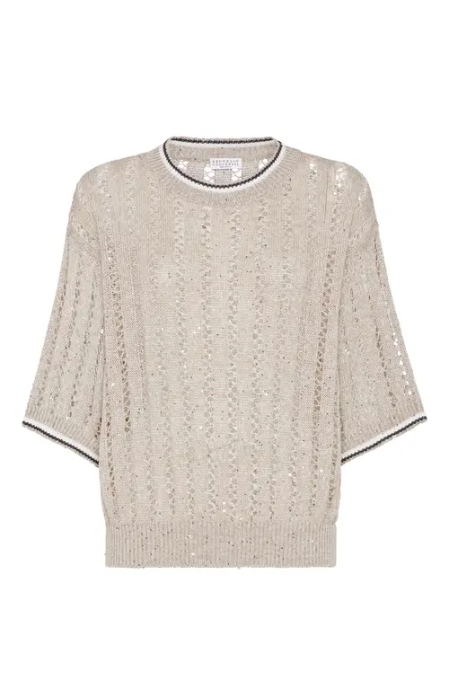 Brunello Cucinelli Sequin-embellished Linen-blend Sweater - Cool Beige