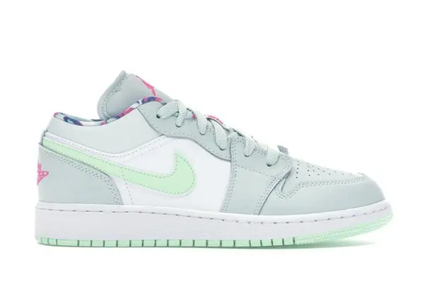 JORDAN 1 Low Frosted Spruce Sneakers - Barely Grey/white/laser Fuchsia