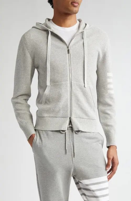 Thom Browne Textured Stitch Linen & Cotton Zip Hoodie - 065 Lt Grey