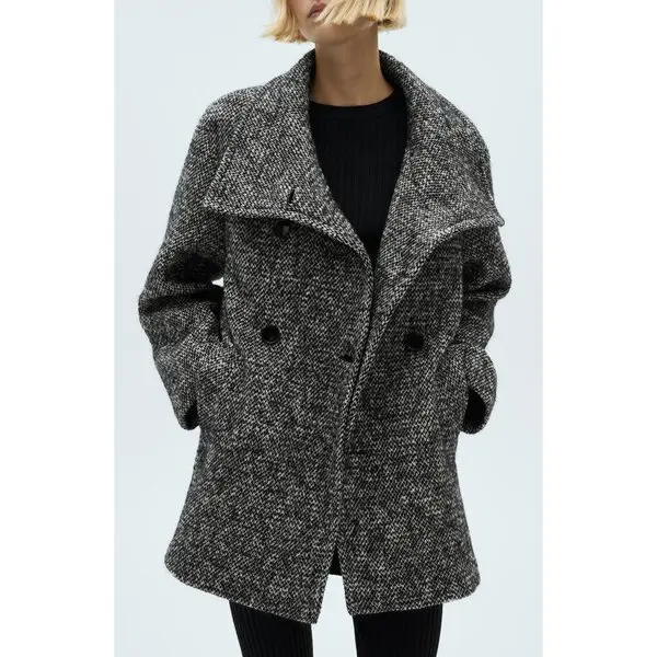 Mango Double-breasted Marled Knit Coat