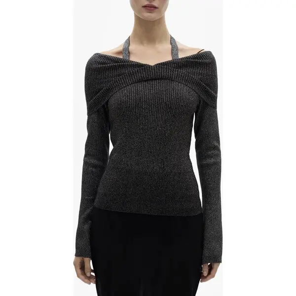 Mango Metallic Off-the-shoulder Sweater