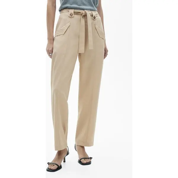 Mango Belted Linen Blend Pants