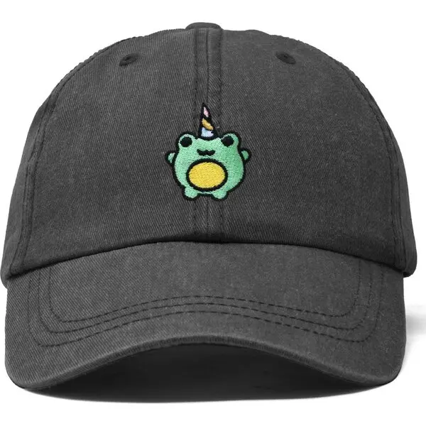 DALIX Froggy Unicorn Embroidered Baseball Cap - Washed Gray