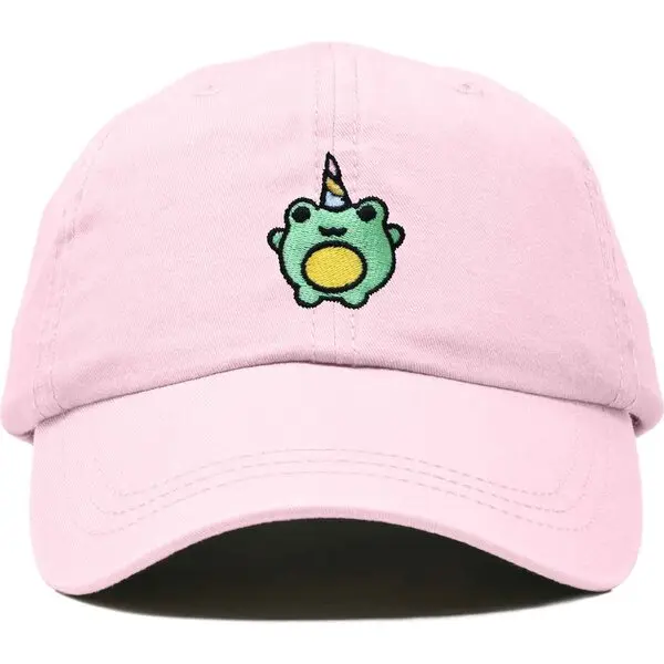 DALIX Froggy Unicorn Embroidered Baseball Cap - Washed Pink