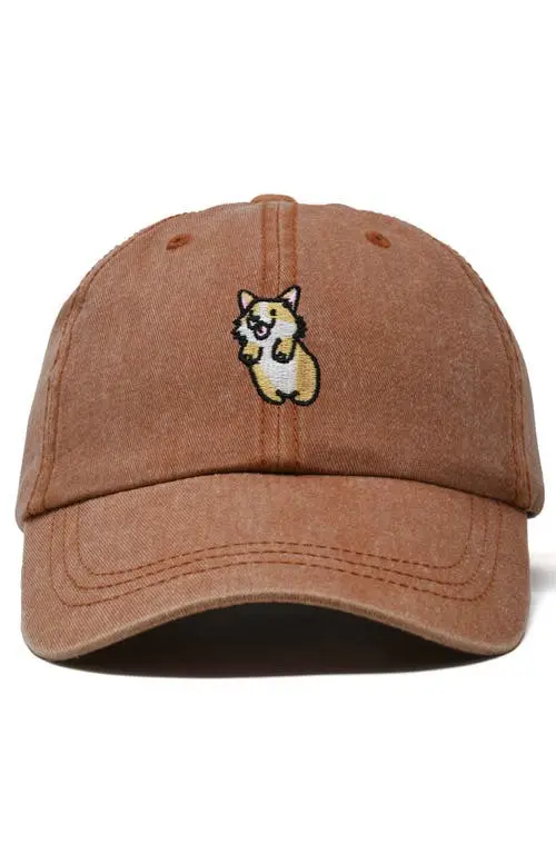 DALIX Leaping Corgi Embroidered Cap - Washed Orange