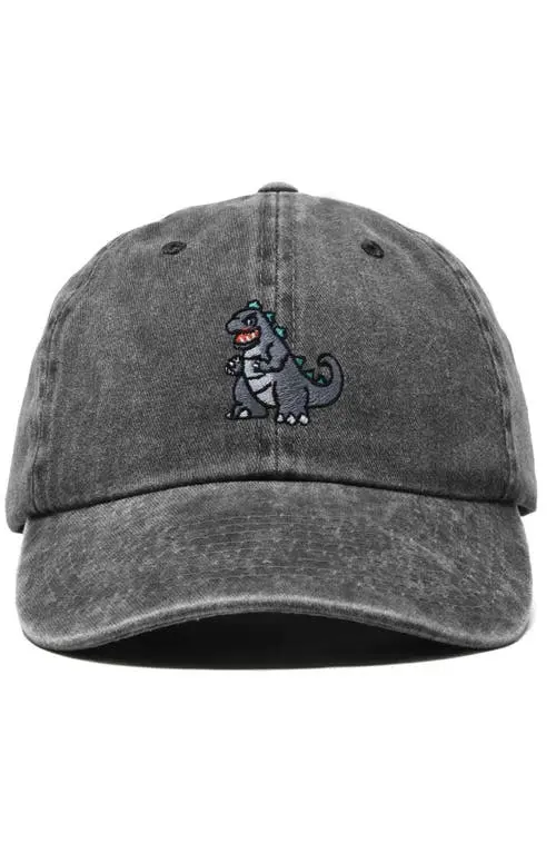 DALIX Giant Lizard Embroidered Cap - Washed Black