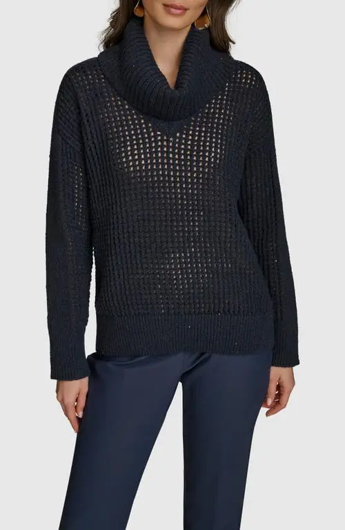 Donna Karan New York Sequin Open Knit Turtleneck Sweater