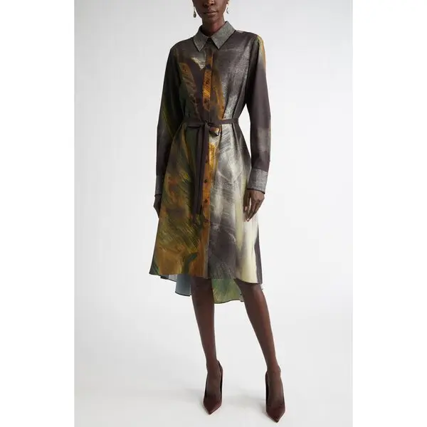 JASON WU Brushstroke Print Shirtdress - Black Multi