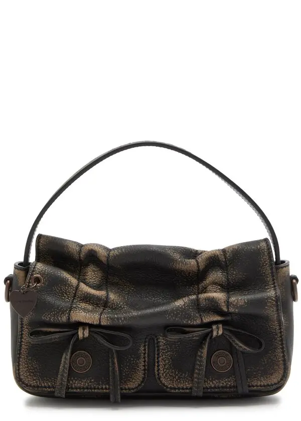Acne Studios Mini Multipocket Faded Grained-leather Top Handle Bag - Dark Brown