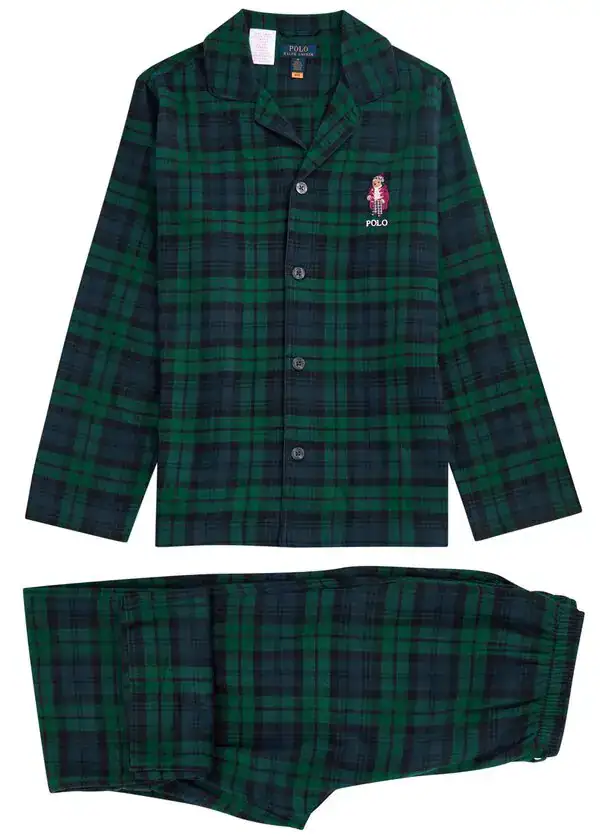 Ralph Lauren Polo Bear Plaid Flannel Pyjama Set In Navy - 40% Off ...