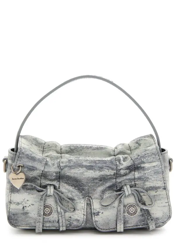 Acne Studios Mini Multipocket Metallic-suede Top Handle Bag - Light Grey