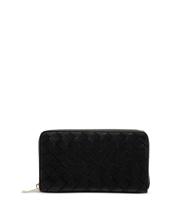 Bottega Veneta Intrecciato Leather Zip Around Wallet - Black/gold