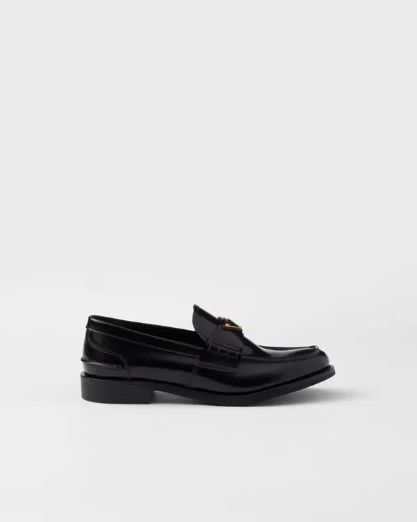 Prada Brushed Leather Loafers - Black