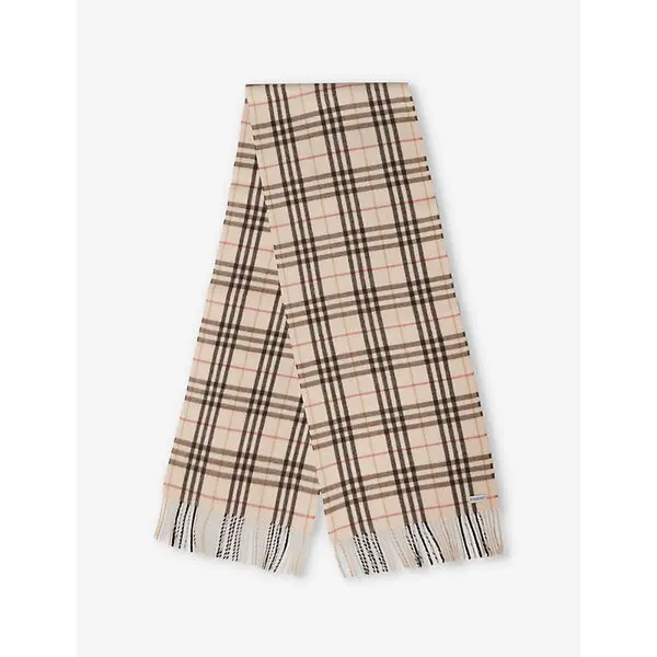 Burberry Check-print Fringed Cashmere Scarf