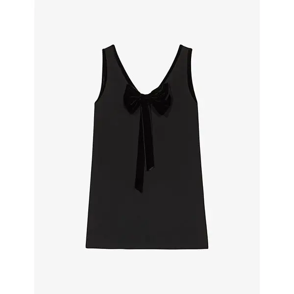 Maje Bow-embellished Relaxed-fit Sleeveless Woven Mini Dress - Noir / Gris
