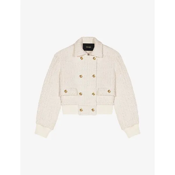 Maje Button-down Ribbed-hem Tweed Jacket - Blanc