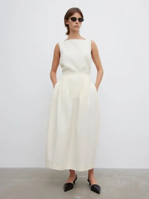 HOUSE OF DAGMAR Pleated Ankle-length Skirt - Cream White
