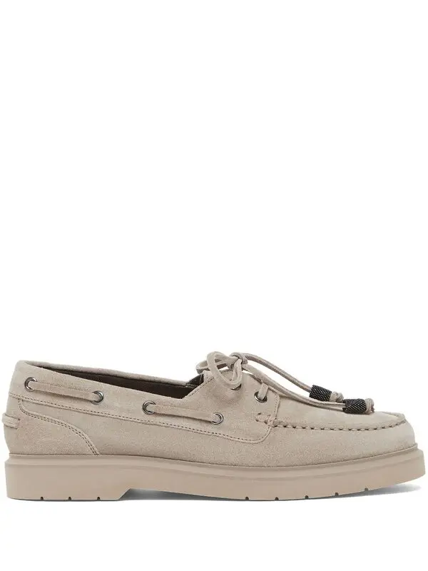 Brunello Cucinelli Monili-chain Boat Shoes - Grey