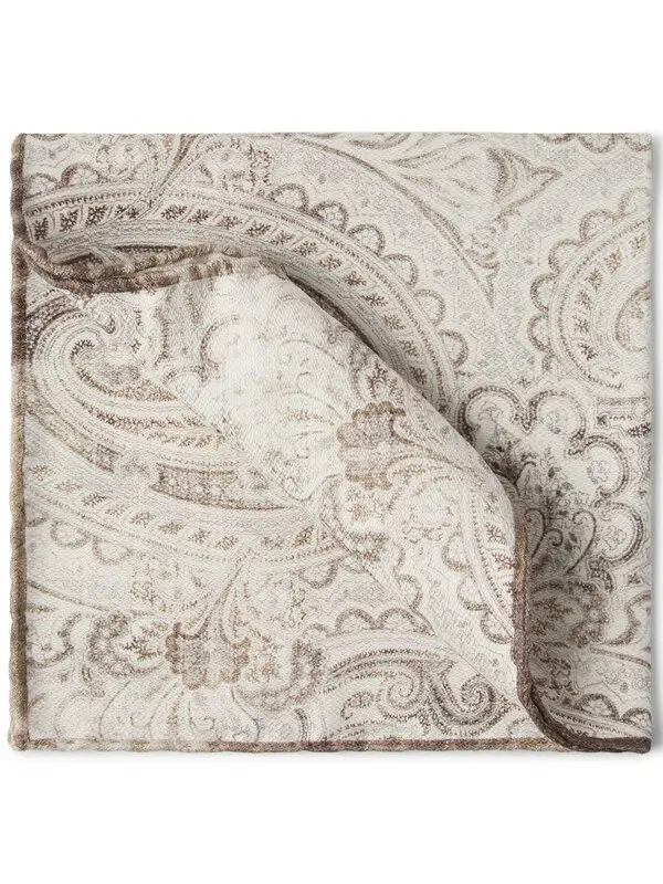 Brunello Cucinelli Printed Silk Pocket Square - Neutrals