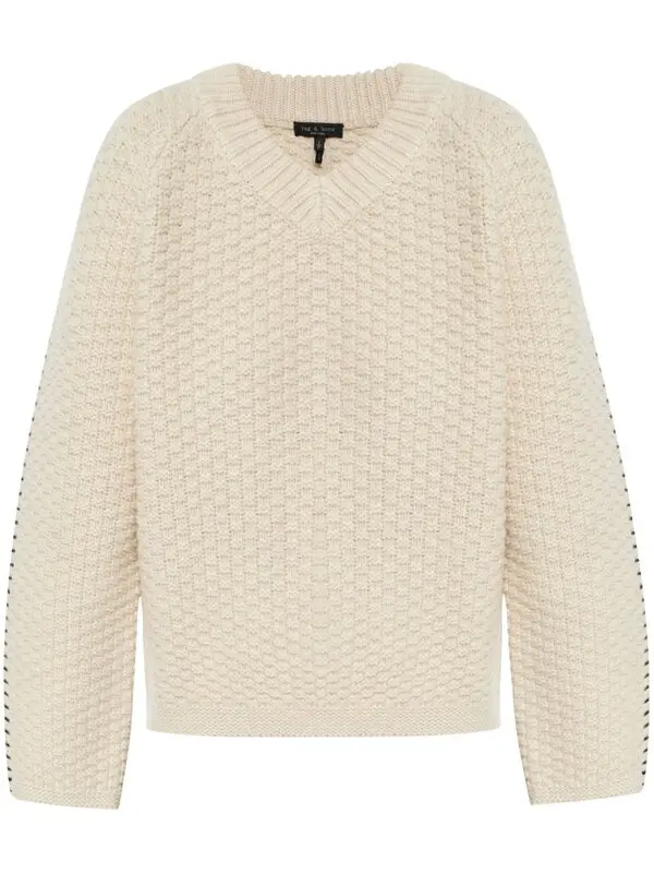 Rag & Bone Waffle-knit V-neck Sweater - Neutrals