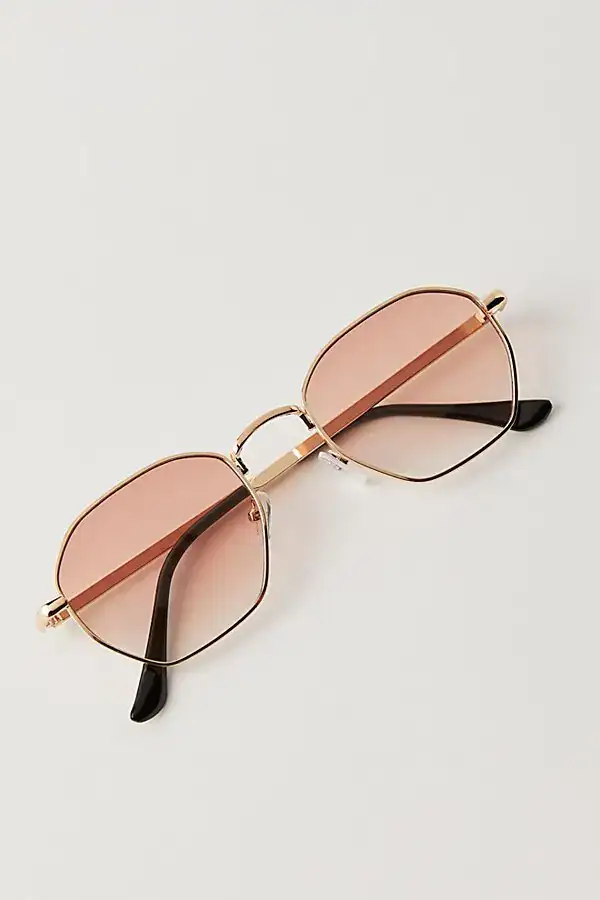 Free People Ronnie Rectangle Sunglasses In Gold/Firecracker 