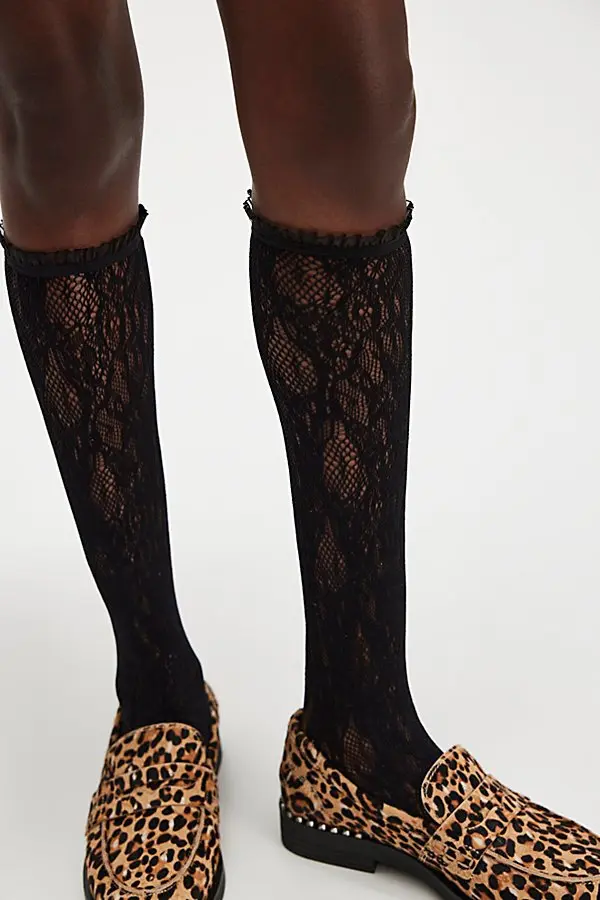 Free People Lovers Lace Knee Socks - Black