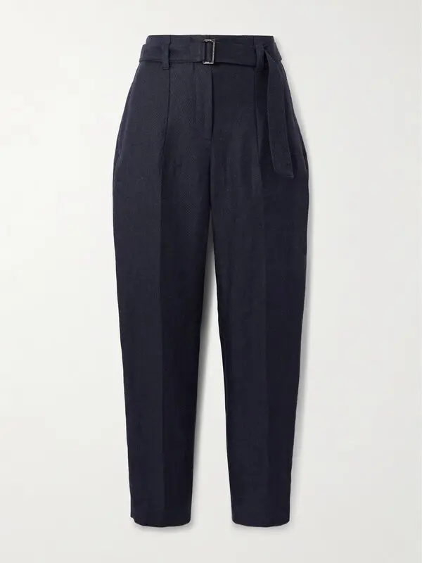 Brunello Cucinelli Belted Cropped Linen-twill Pants