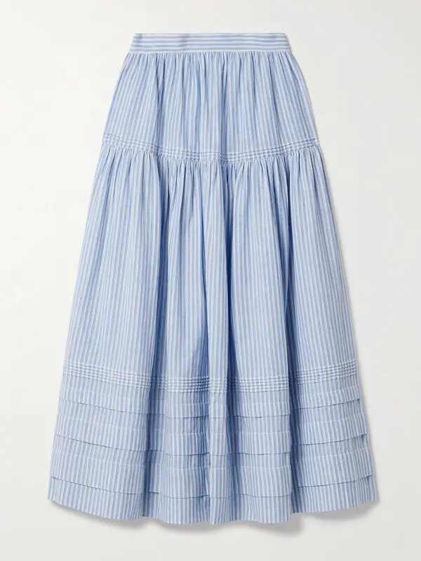DÔEN Sebastiane Striped Organic Cotton-voile Midi Skirt - Blue