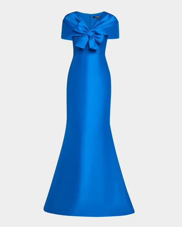 Badgley Mischka Bow-front Shawl Gown