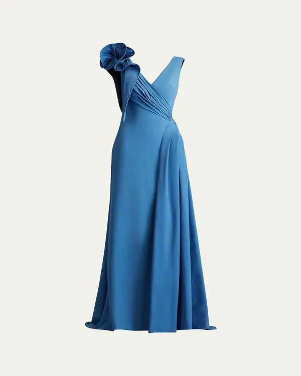 Tadashi Shoji Sleeveless Draped Ruffle Crepe Gown