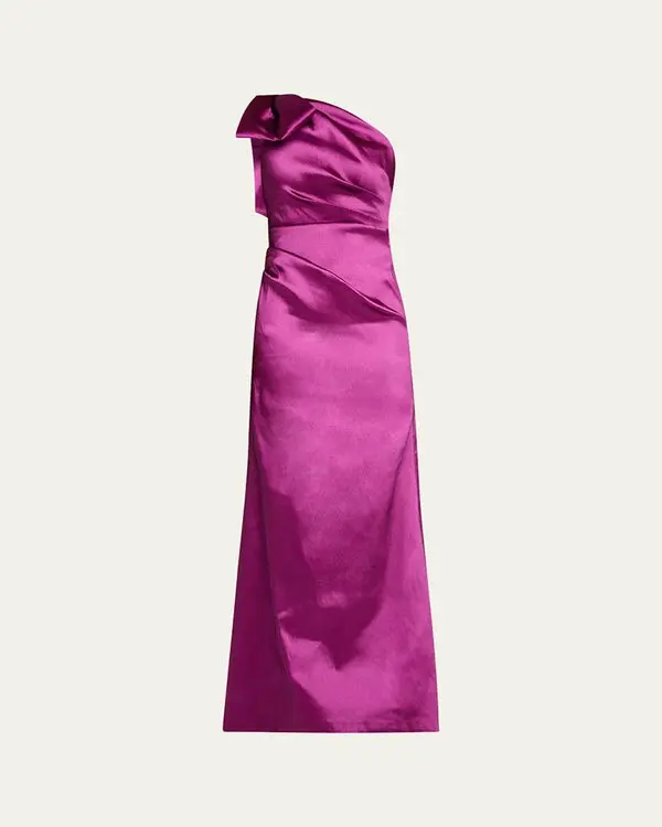 Rickie Freeman For Teri Jon One-shoulder Bow Gown - Fuchsia